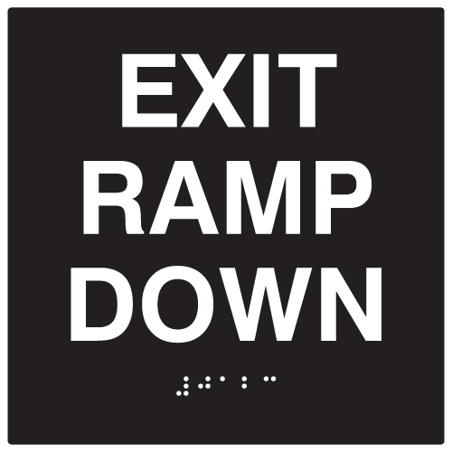 ADA Compliant Exit Ramp Down Sign with Text and Braille - Black - 6x6 ...