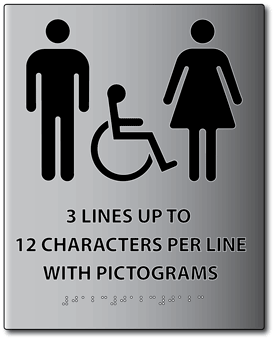 Custom ADA Sign - 3 Lines of Text with Pictograms and Braille - Brushed ...
