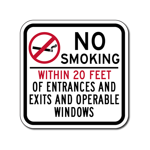 No Smoking Within 20 Feet-Entrances-Exits-Operable Windows Sign-12x12 ...