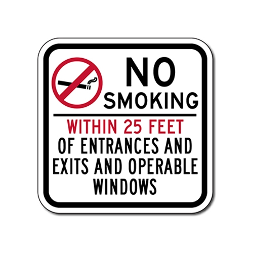 No Smoking Within 25 Feet-Entrances-Exits-Operable Windows Sign-12x12 ...