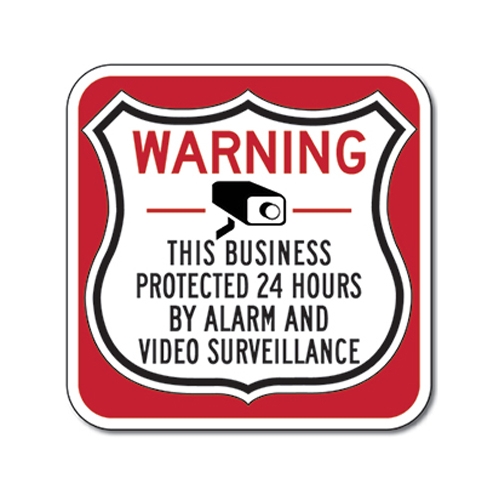 This Business Protected 24 Hours Shield Sign - 18x18 | StopSignsandMore.com