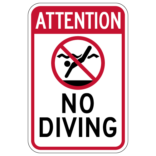 Attention No Diving Sign - 12x18 | StopSignsandMore.com