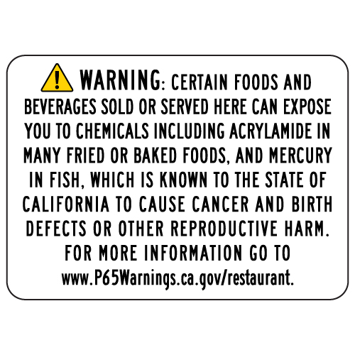 Proposition 65 Food Facilities Warning Sign - 14x10 | StopSignsandMore.com
