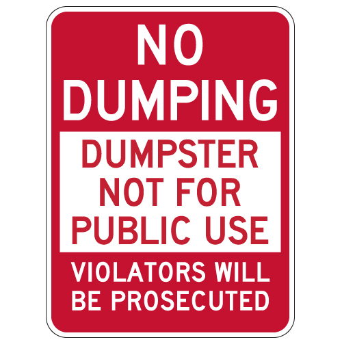 No Dumping Dumpster Not For Public Use Sign - 18x24 | StopSignsandMore.com