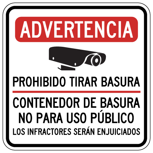 Spanish Warning No Dumping Dumpster Not For Public Use Sign - 18x18 | StopSignsandMore.com
