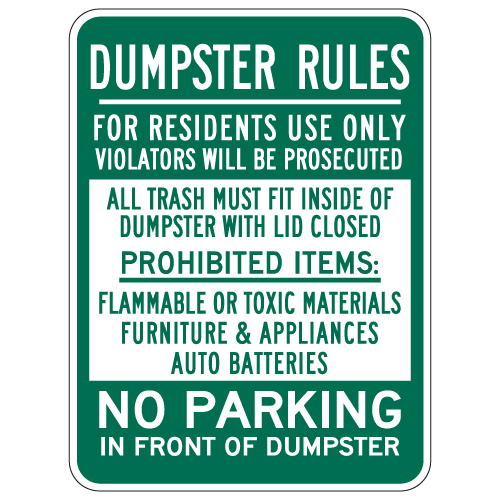 Dumpster Rules Residents Use Only Sign - 18x24 | StopSignsandMore.com