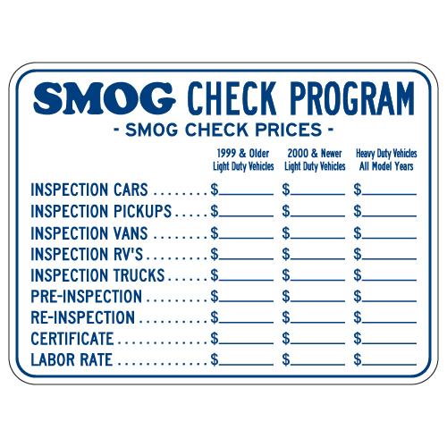 SMOG Check Program and Inspection Rates Sign - 24x18 | StopSignsandMore.com